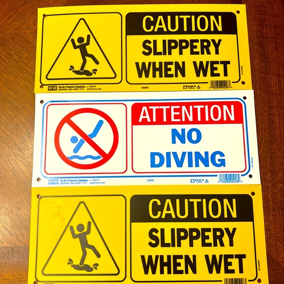 Other | Two Caution Slippery When Wet Signs And One No Diving Sign ...